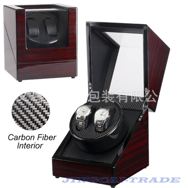 Fine Wood Double Automatic Watch Winder Storage Box Case Carbon Fiber ...