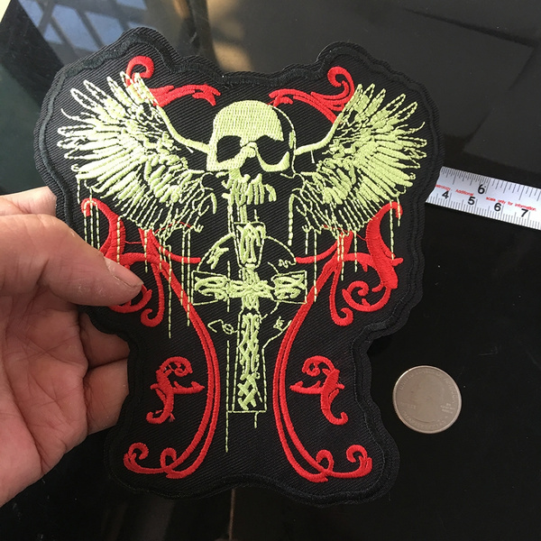 Skull Wing Patch Large Embroidery Patches for Jacket Motorcycle Biker ...