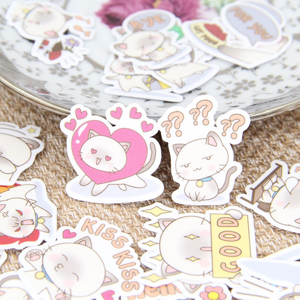 20/40pcs Self-made Cute Little Cat Scrapbooking Stickers Decorative ...