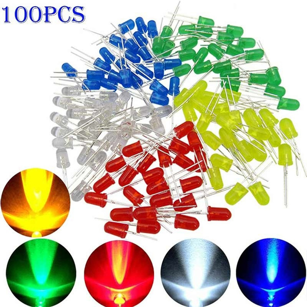 100pcs/set 3mm LED Light Emitting Assortment Kit Diodes Green White Red ...