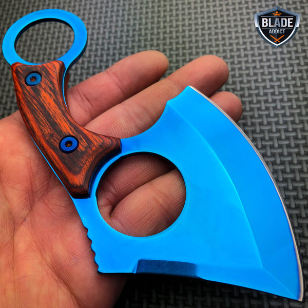 Straight Edge Fixed Blade BLUE Cleaver AXE TANTO Hunting Knife Karambit ...