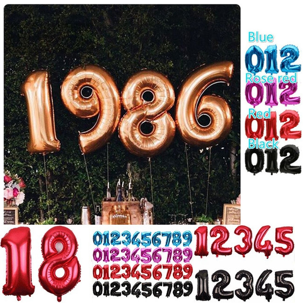 32inch Number Foil Balloon Gold Silver Black Red Rose Blue Pink Ballon ...