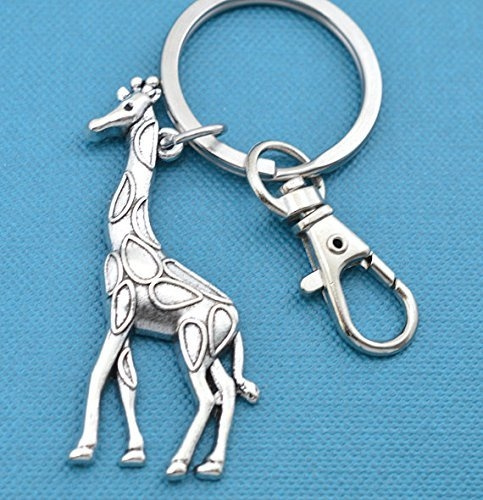 Giraffe keychain with silver toned metal giraffe on stainless steel key ...