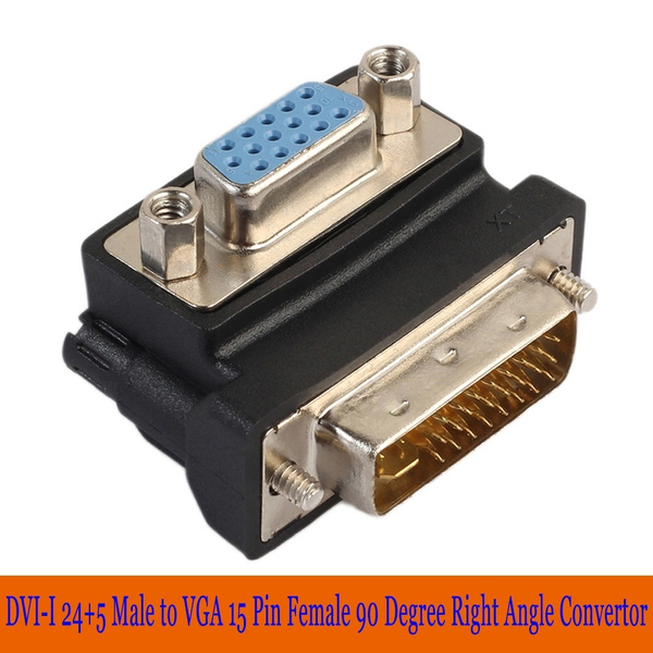DVI-I 24+5 Male to VGA 15 Pin Female 90 Degree Right Angle Convertor DVI to VGA RGB Video ...