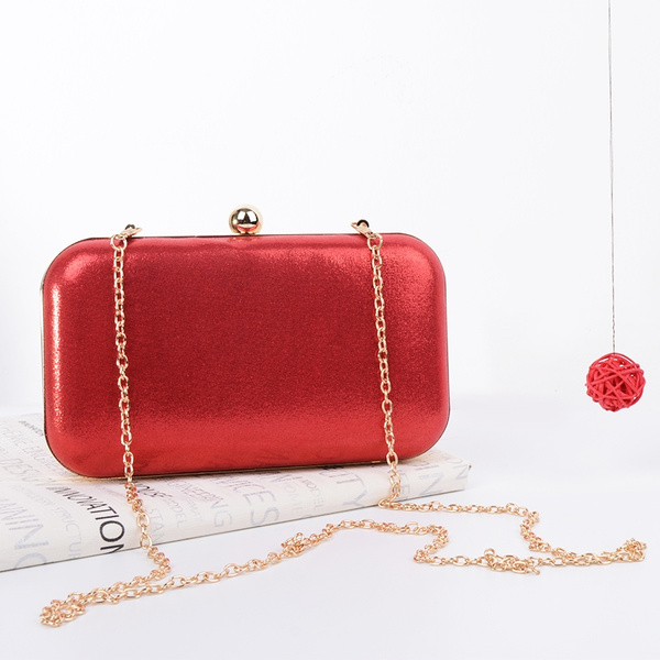 Metal Round Lock Red Clutch Purse Elegant Single Shoulder Evening Bag ...