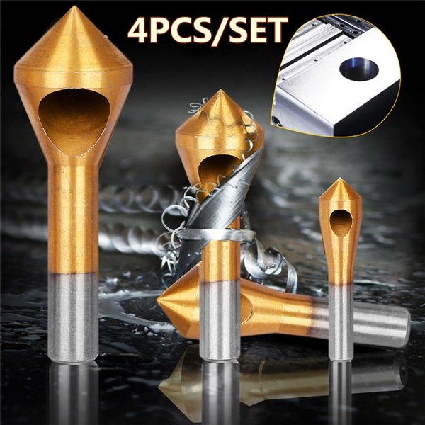 4Pcs 90° HSS Titanium Coated Countersink Chamfer Deburring Drill Bit ...