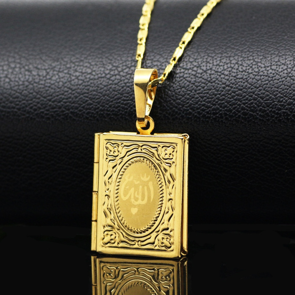 Allah Quran Box Necklace for Women Muhammad Gold Color Memory Photo ...