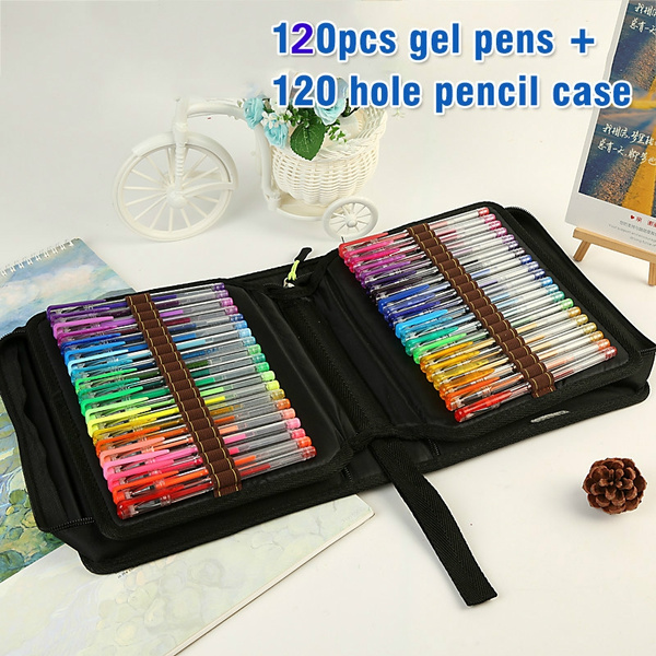 120 Colors Gel Pens with Canvas Bag Set Refills Gel Ink Pen Metallic ...