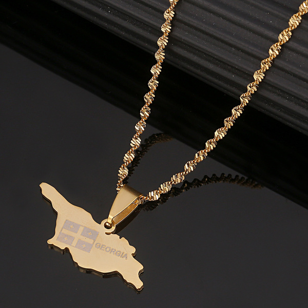 Stainless Steel Georgia Map Pendant Necklace Gold Color Jewelry ...