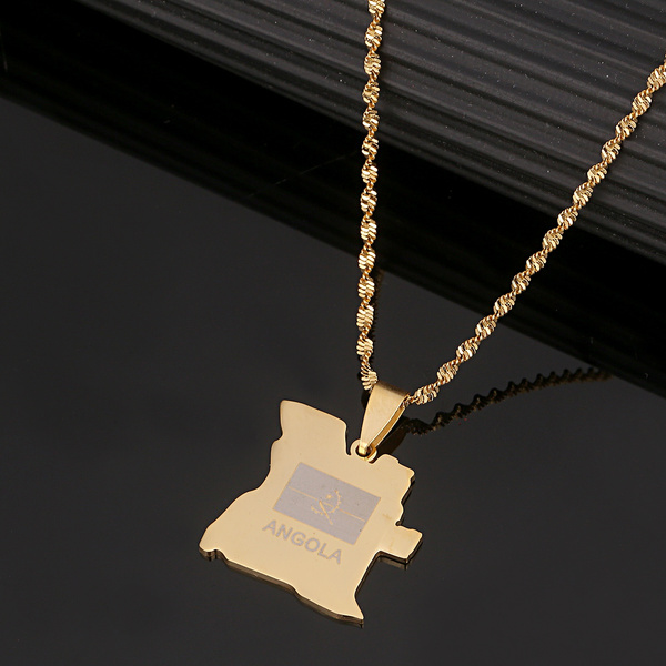 Stainless Steel Angola Map Necklace Gold Color African Pendant Angolan ...