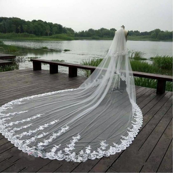 Bridal veils lace applique Catedral véu white/lvory wedding dress 2 ...