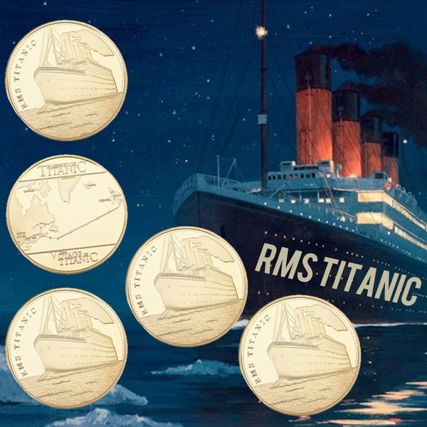 Wr Arts & Crafts A Set of 5 Gold Plated Titanic Ship Commemorative Foil ...
