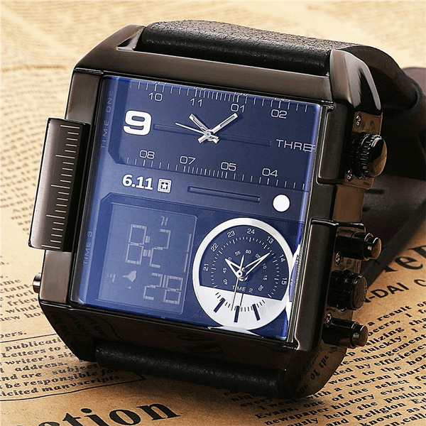 6.11 Square Watches LED Waterproof Multiple Time Zone Mens Watches ...