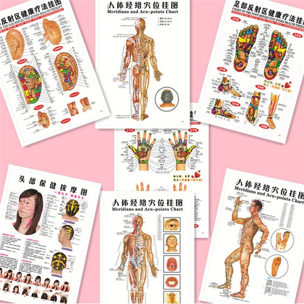 7pcs English Acupuncture Meridian Acupressure Points Posters Chart Wall ...