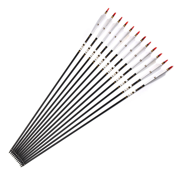 6/12pcs 32 Inches Spine 500 OD 7.6 mm ID 6.2 mm Carbon Arrow with White ...