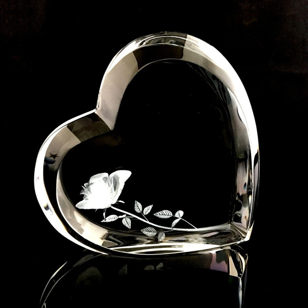 High-end Heart-shaped Crystal Glass Crafts Rose Sculpture Gifts ...