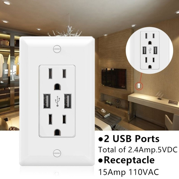 US High Speed Dual USB Charger Outlet 5V/2.4A Wall Socket Charger ...