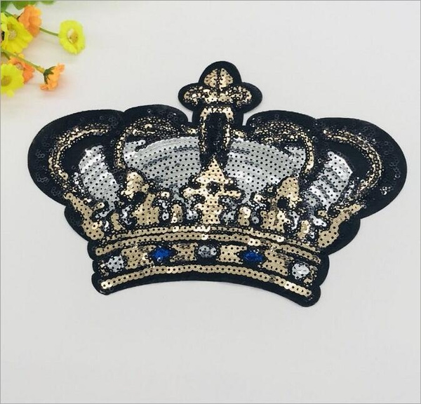 Large Crown Patch Badge Cartoon Sequin Patches Iron On Sewing Patches ...