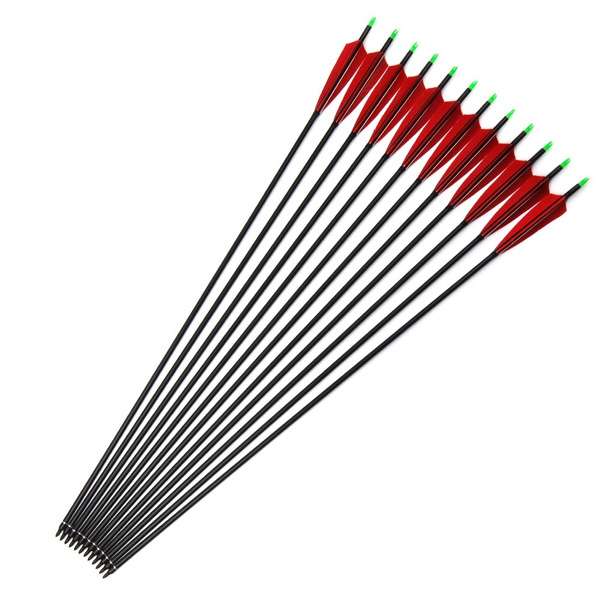85cm Spine 500 Carbon Arrows with Red Feather and Replaceable Tips for ...