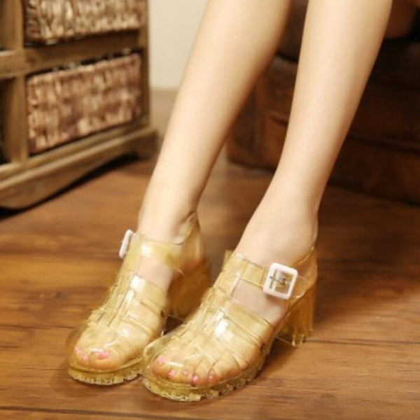 Women Sandals 2017 Summer New Fashion Retro Crystal Thick Transparent ...