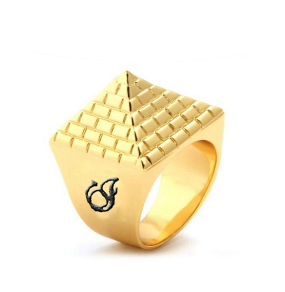Fashion Hip Hop Men's Punk Gold Ring Egyptian Pyramids Ring Fashion ...