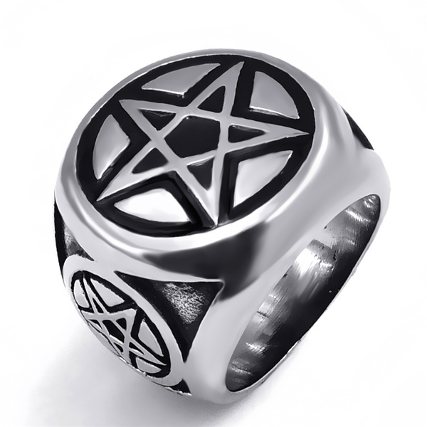 Stainless Steel Ring Band Wicca Magic Pentagram Pentacle Star Biker Jewelry | Wish