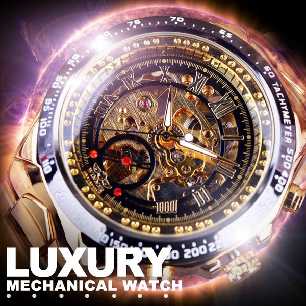 WINNER Mens Skeleton Automatic Watch Classic Series Golden Movement ...