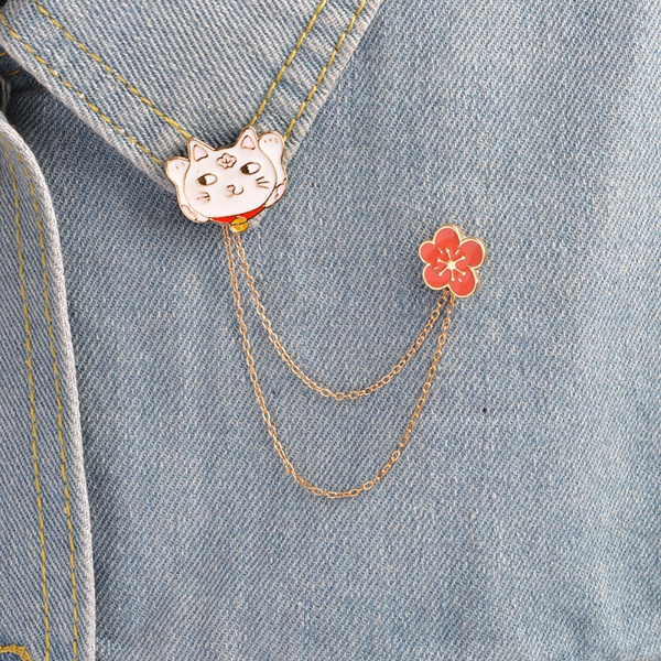 Japanese Lively Cute Fine Brooch Pin Lucky Cat Peach Cat Collar Pin | Wish