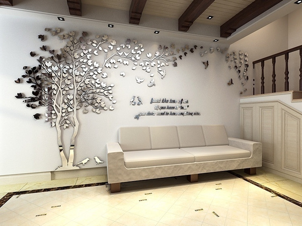 Mirror Living Room Wall Stickers Tree Lovers Acrylic Stereo TV Sofa ...