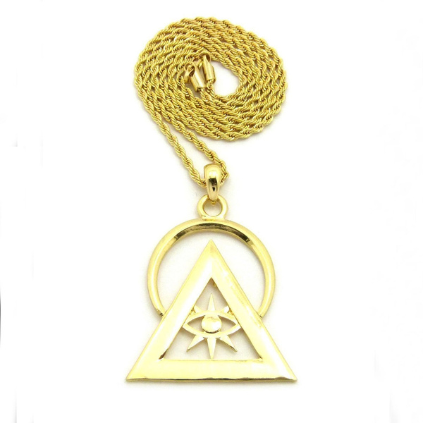 Mens Hip Hop Gold Plated illuminati Pyramid Pendant w/ 24" Box, Cuban ...