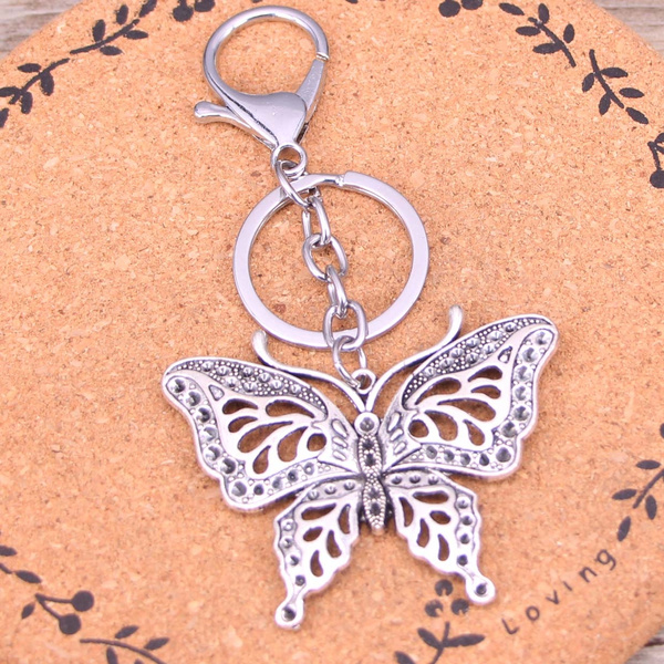 New Fashion Silver Color Alloy Metal Pendant hollow butterfly Key Chain ...