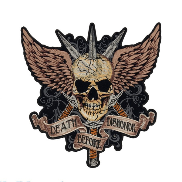 DEATH BEFORE DISHONOR Flying Skull Iron On Patches For Clothing ...