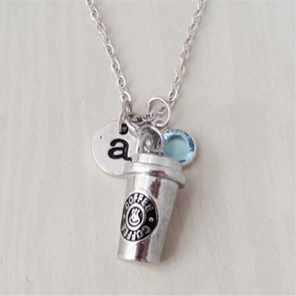 Coffee Cup Necklace - To Go Coffee Mug Charm - Monogram Initial and ...