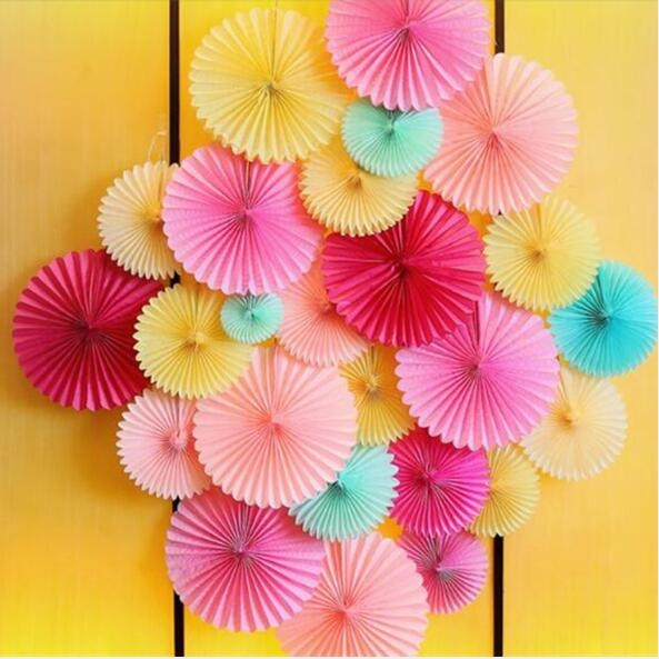 25pcs Flowers Birthday Wedding Decoration Folding Paper Fans Tissue Fan ...