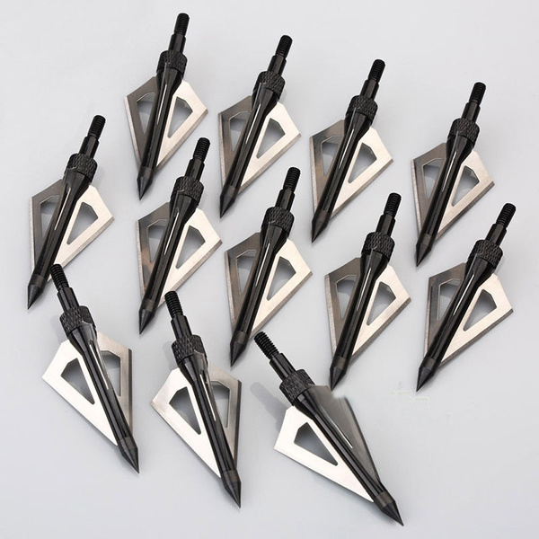 12PCS Broadheads 100Grain Arrow Heads Fixed 3 Blade For Hunting Arrows ...