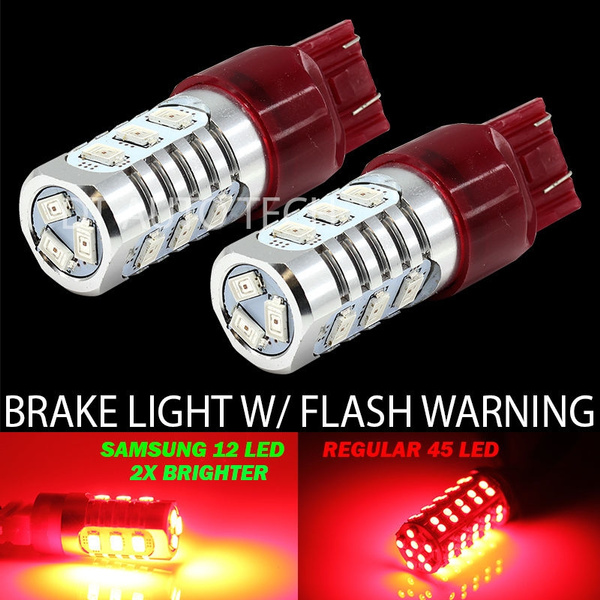 2X 7443 Red Flashing Strobe Blinking Alert Safety Brake Tail Stop Light ...