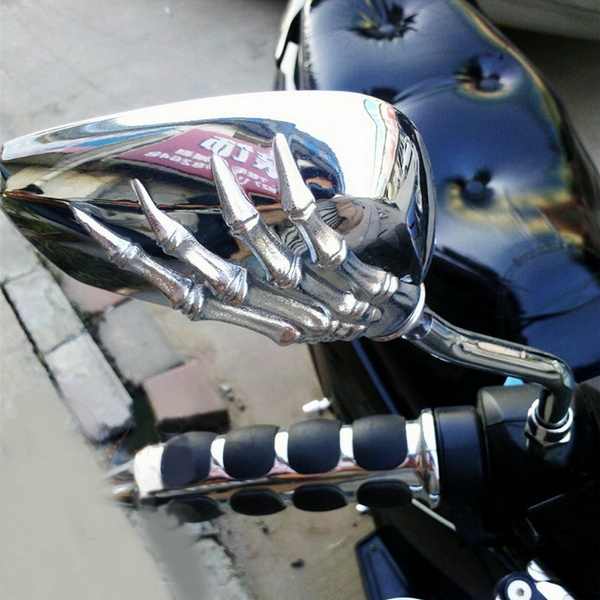 Left Right Universal Motorcycle Chrome Skeleton Skull Side Rear View ...