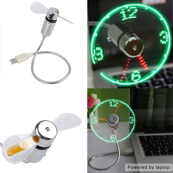 USB LED Clock Fan Cool Office Gadget Desk Flexible Gooseneck USB ...