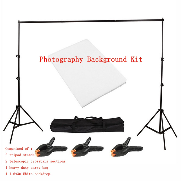 Pro Photography Studio Background Support Stand & White Screen Backdrop ...
