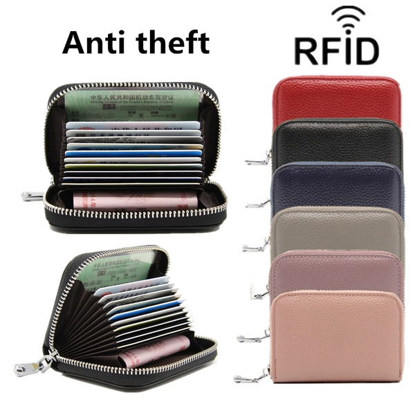 Genuine Leather Purse Anti-theft Card Holder High Capacity ...