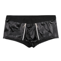 Men's Wetlook Leather Underwear Double Zipper Pouch Trunks Boxer Briefs ...