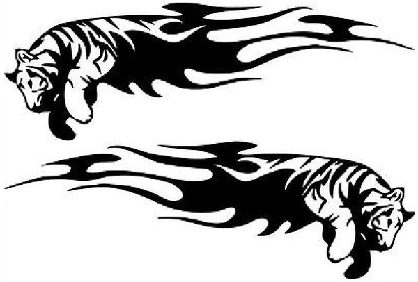 2Pcs/Set 12inch vinyl car stickers tiger tribal flames motorbike side ...