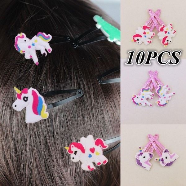 5 Pair Clip Hair Accessories Unicorn Hairpin School Girl Kids Hair ...