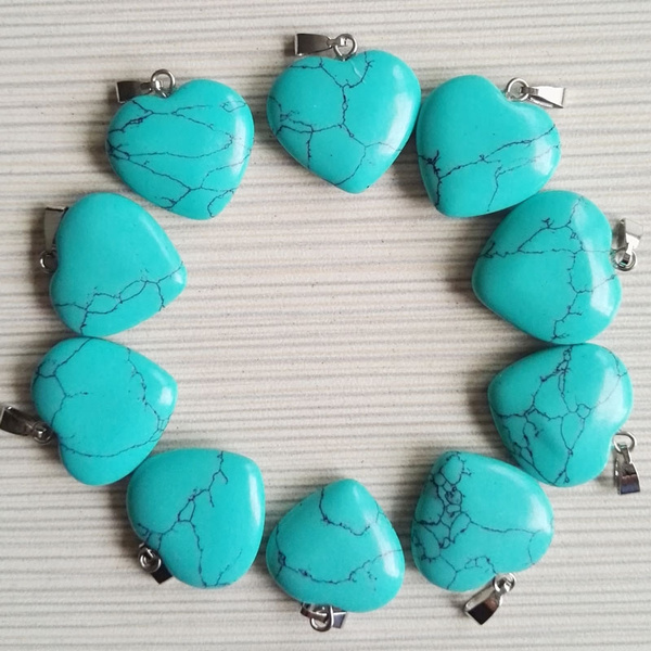 20mm Blue Calaite Onyx Agate Natural Stone Pendants Charms Love Heart ...