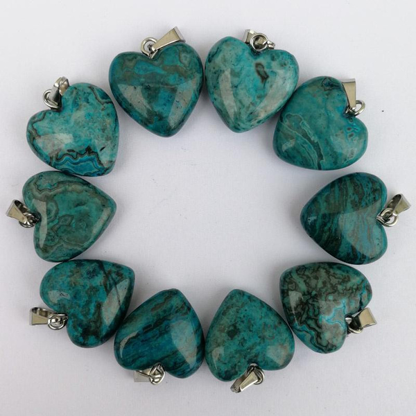 20mm Cyan Onyx Agate Natural Stone Pendants Charms Love Heart Stone for ...