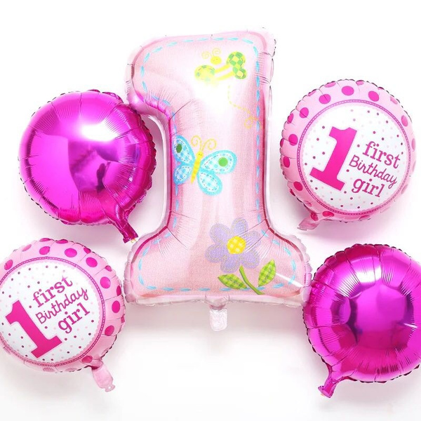 5Pcs First Baby Birthday Foil Balloon Set Kid Boy Girl 1st Party ...