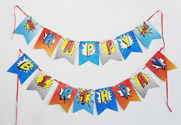 Happy Birthday Decorations Banner For Superhero Party Supplies Pennant ...