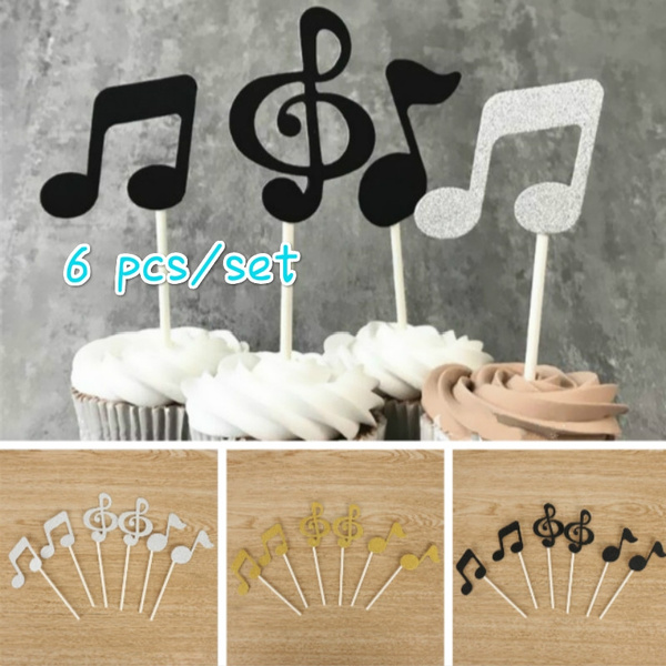 6 Pcs/lot Music Notes Themed Cupcake Topper Paper Cake Inserts Card ...