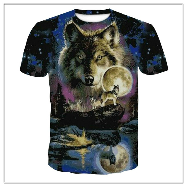 T Shirts Fashion Shirt Tops Short Sleeves Summer Print Wolf Tops & T ...