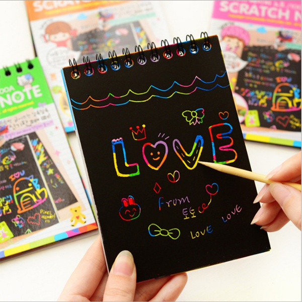Magic Rainbow Scratch Paper Note Painting Notebook Colorful DIY Dooding ...